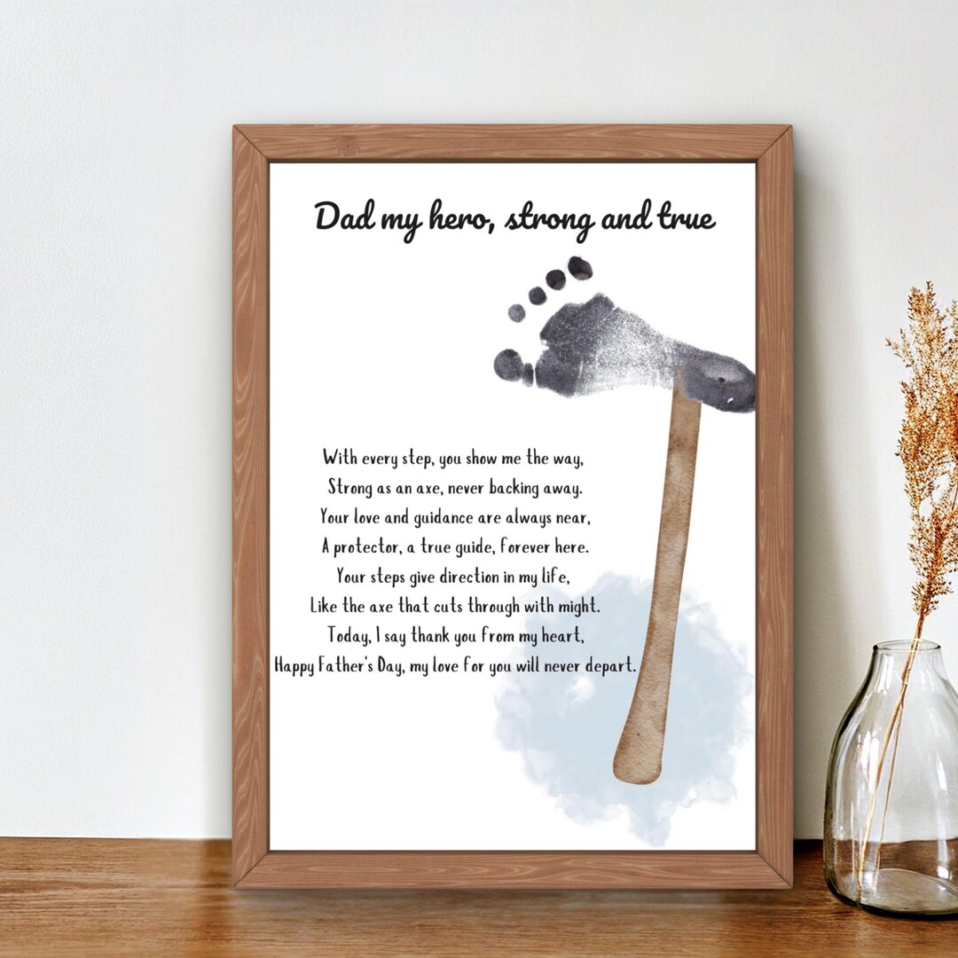 Father's Day Footprint Art With Poem, Meaningful Gift for Dad, Hammer ...