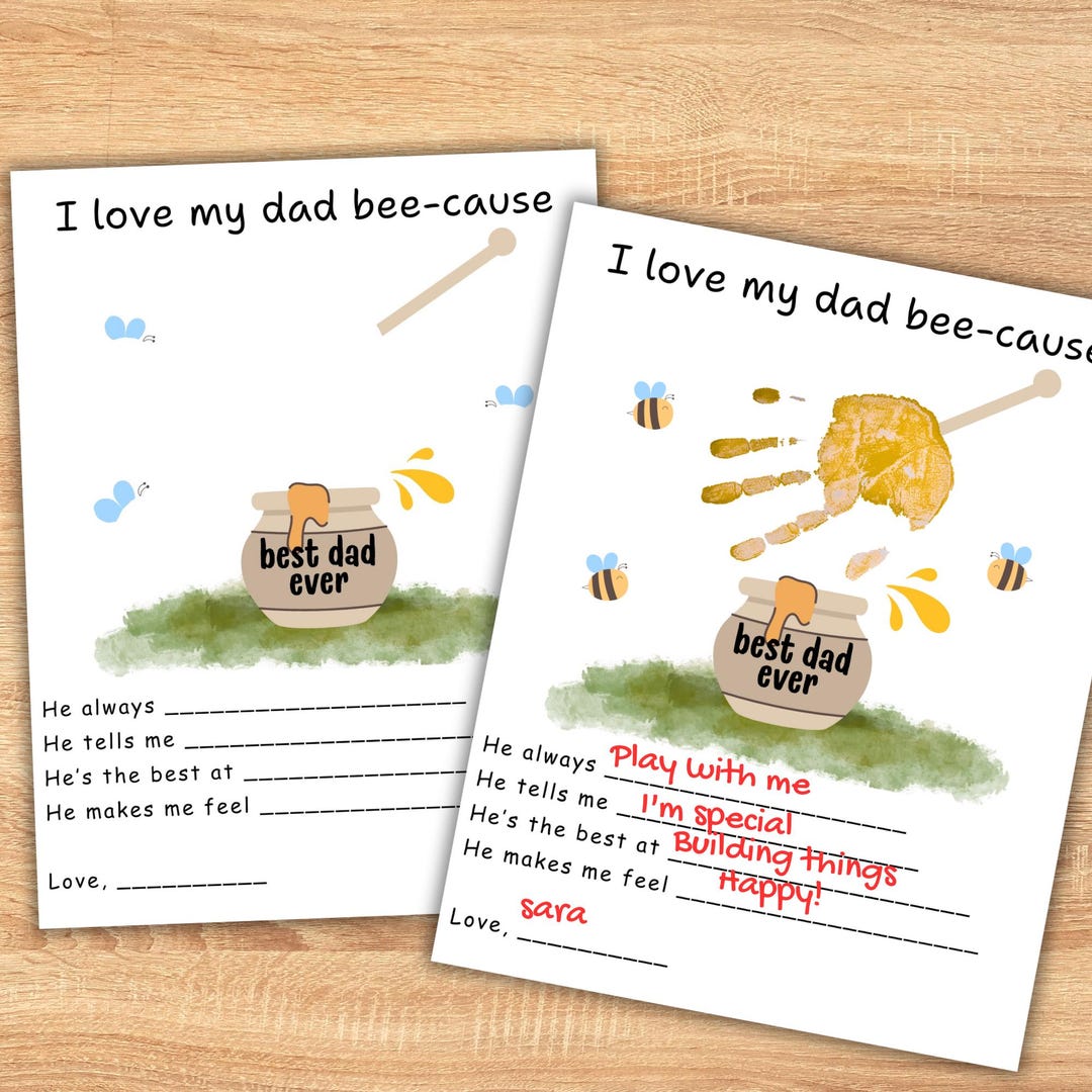 Father's Day Handprint Craft: Bee-themed Fill-in Printable (digital ...
