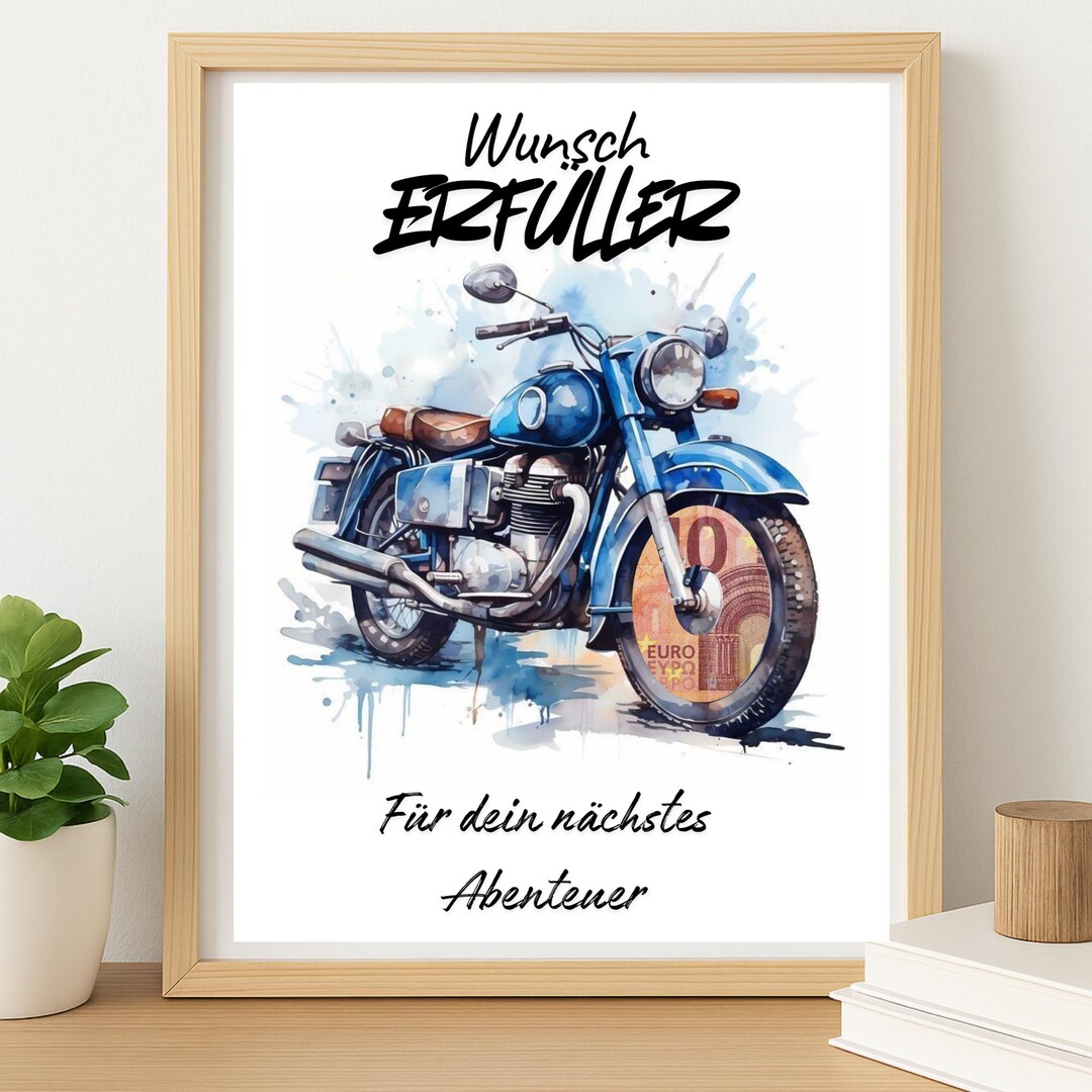 Motorcycle Cash Gift for Men | Wish Fulfiller Printable Poster ...