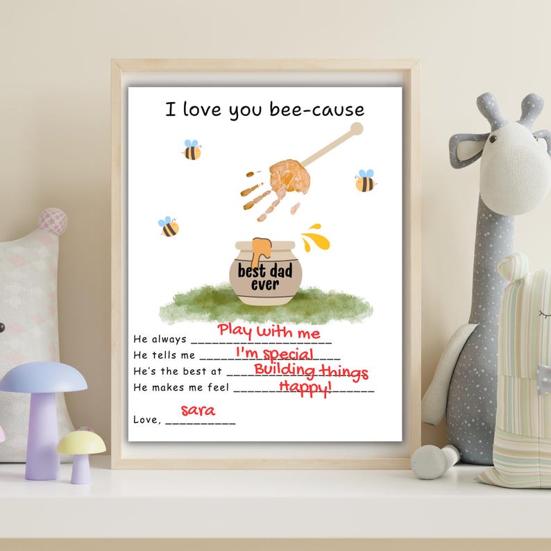 Father's Day Handprint Craft: Bee-themed Fill-in Printable (digital ...