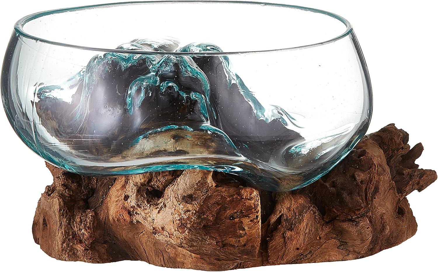 Hand Blown Glass Bowl on Driftwood Terrarium/vase/ ~7-8 Inches Wide, 5. ...