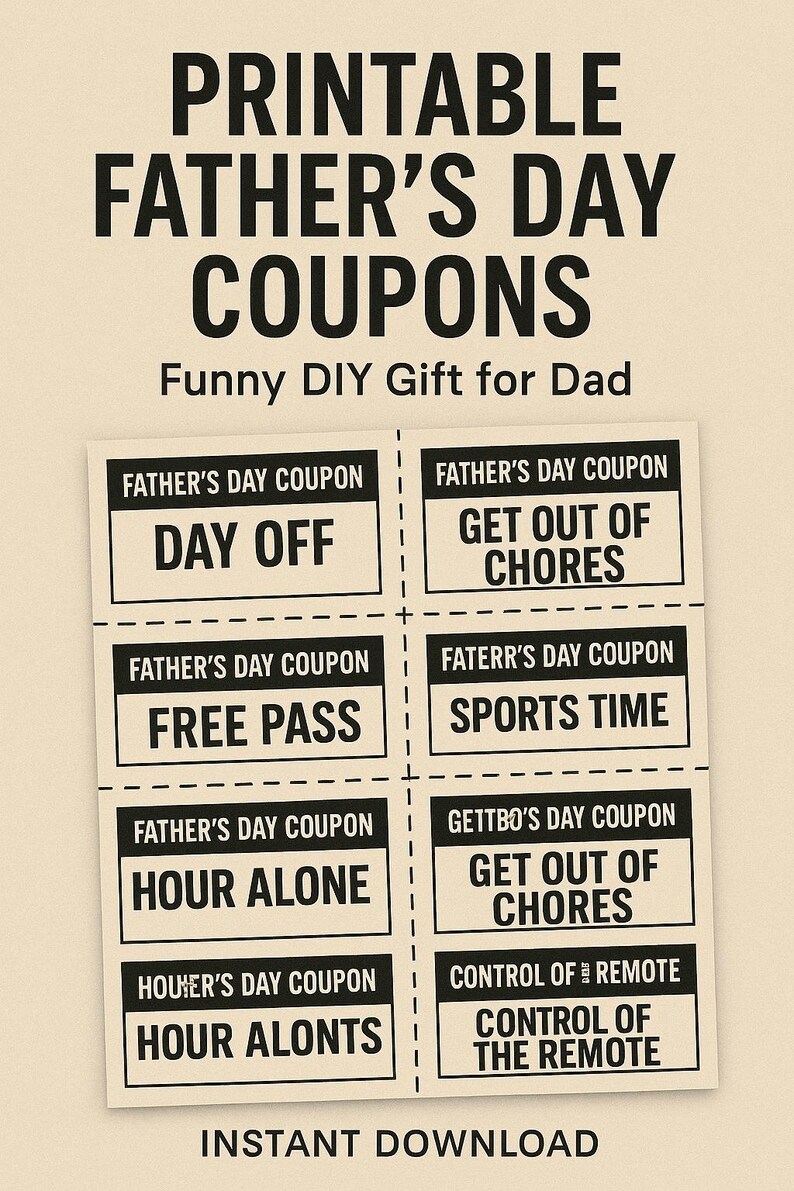 Printable Father’s Day Coupons – Funny DIY Gift for Dad – Instant ...