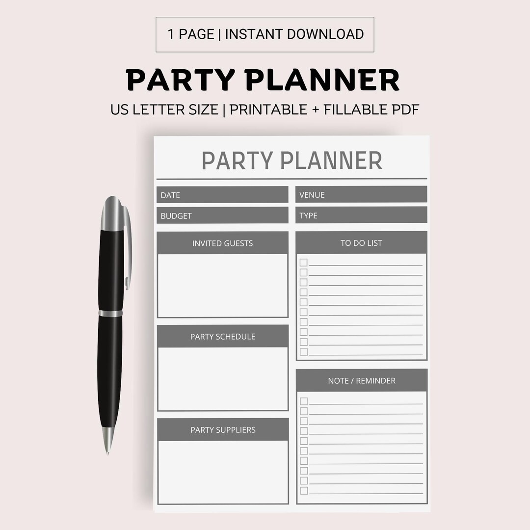 PRINTABLE PARTY PLANNER, Fillable Event Planner, Party Planning Sheet ...