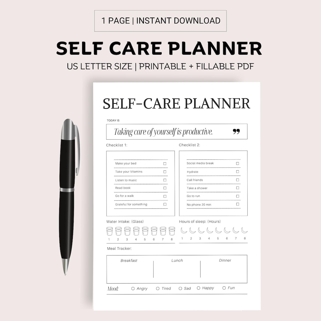 SELF CARE PLANNER, Printable Self Care Sheet, Fillable Daily Wellness ...
