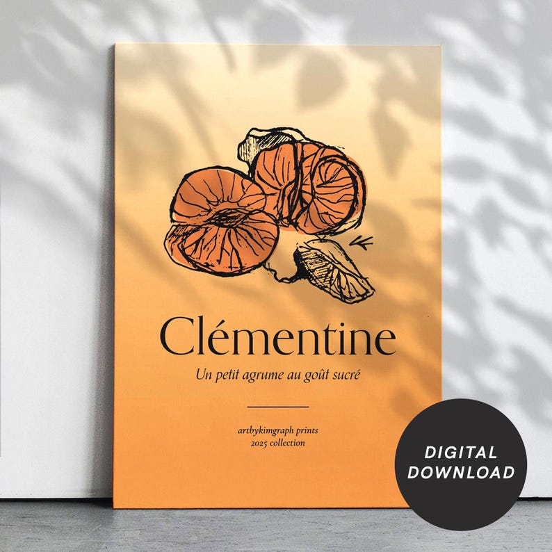 Clementine Wall Art, Fruit Printable Wall Art, Minimalistic Kitchen ...