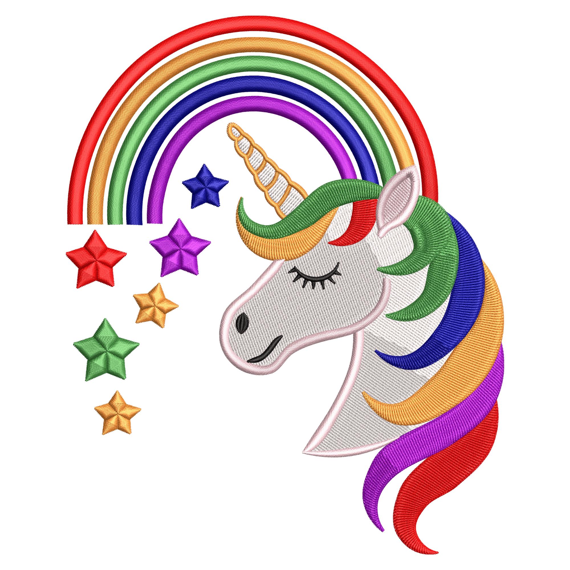 Rainbow Unicorn Machine Embroidery Design – Colorful Stars & Mane ...