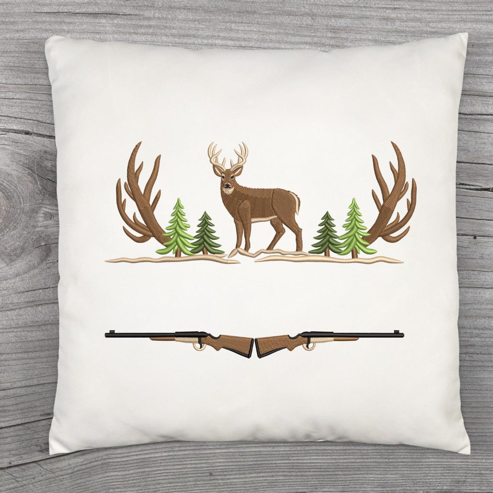 Deer Hunting Embroidery Design: Antlers, Rifle, Forest (multiple ...