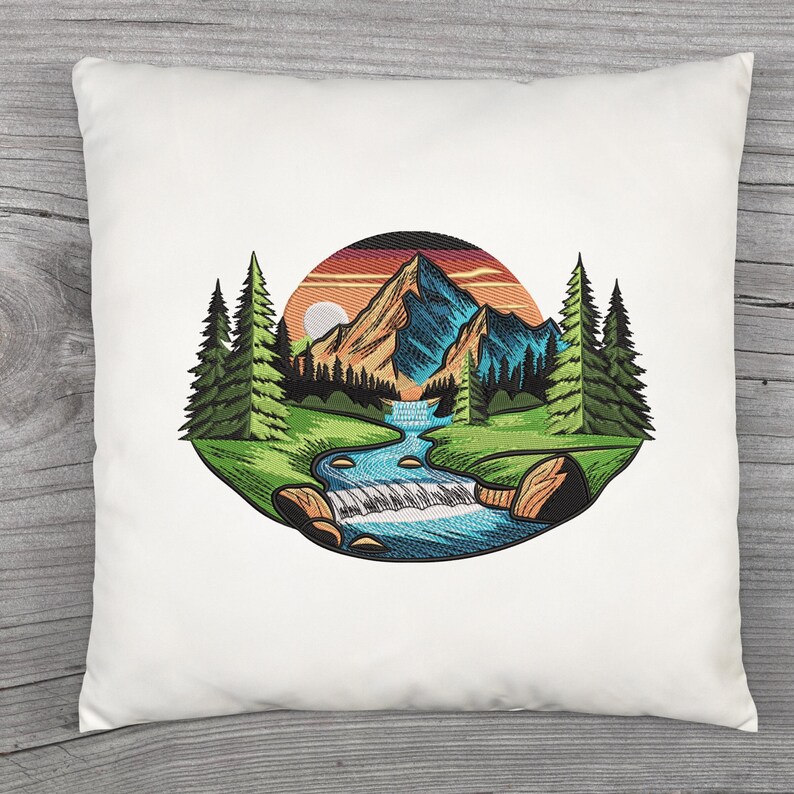 Mountain River Embroidery Design: Scenic Landscape Machine Embroidery ...