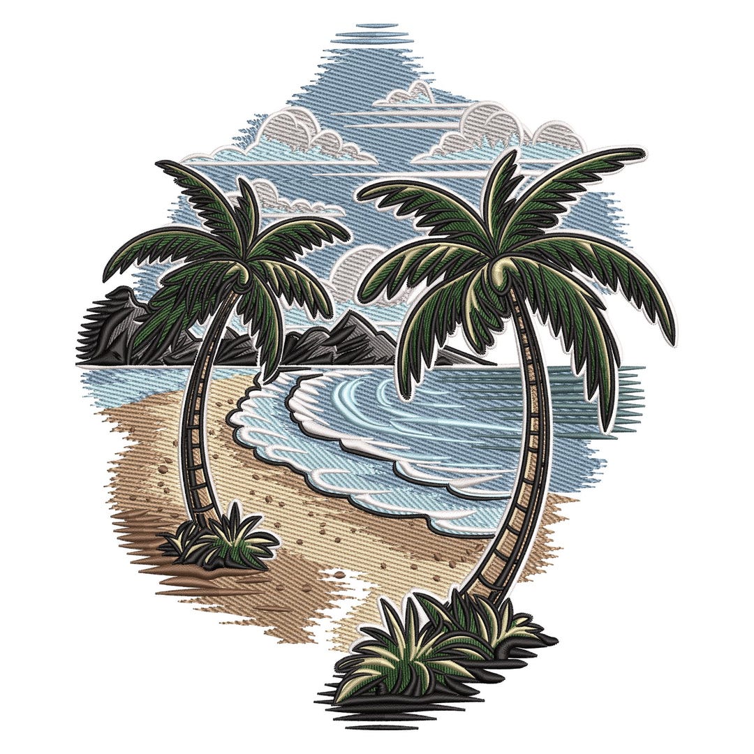 Tropical Beach Palm Trees Embroidery Design (digital Download) - Etsy