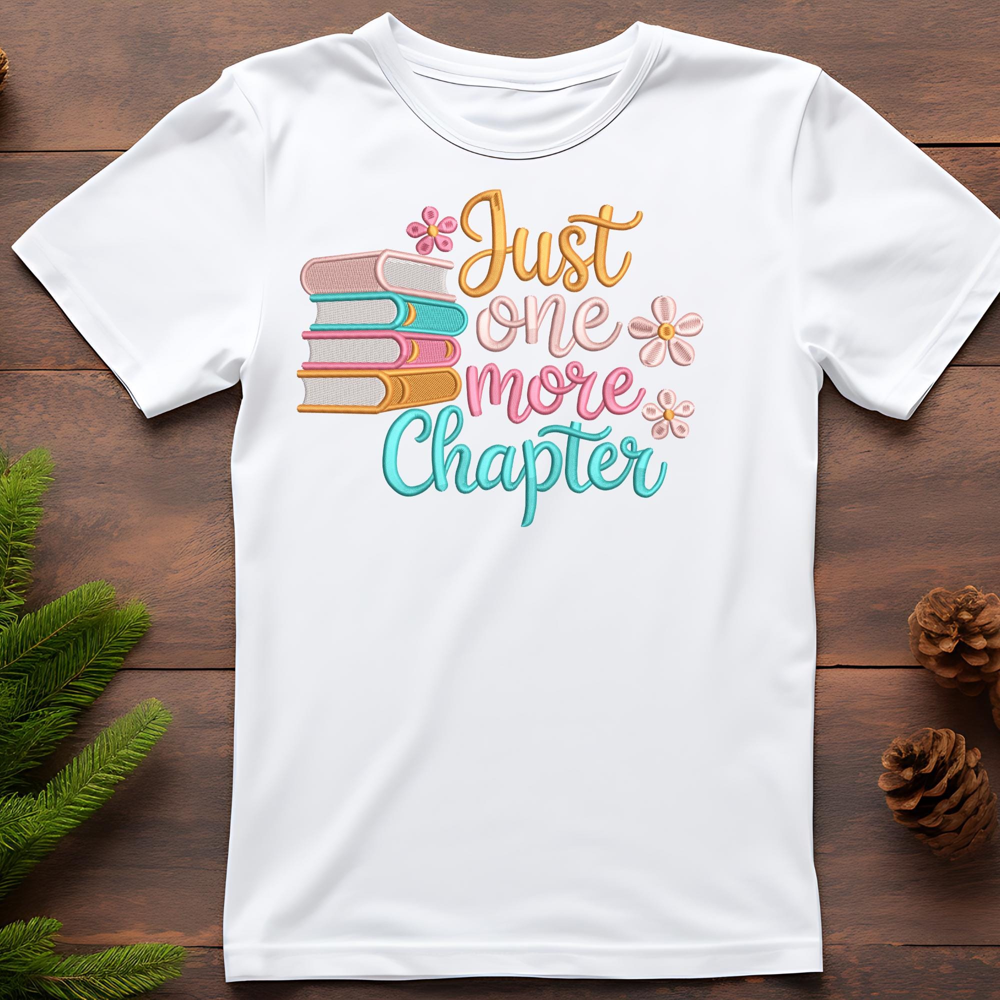 Just One More Chapter Embroidery Design: Floral Book Stack (digital ...