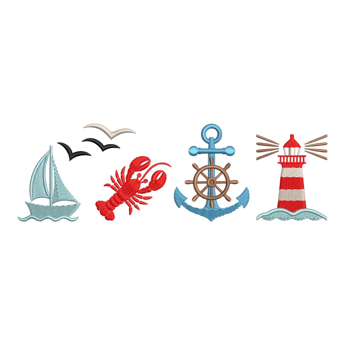 Nautical Embroidery Design Set, Sailboat Anchor Lighthouse Marine ...
