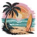 Tropical Beach Sunset Embroidery Design – Surfboard, Palm Tree & Ocean ...