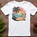 Tropical Beach Sunset Embroidery Design – Surfboard, Palm Tree & Ocean ...