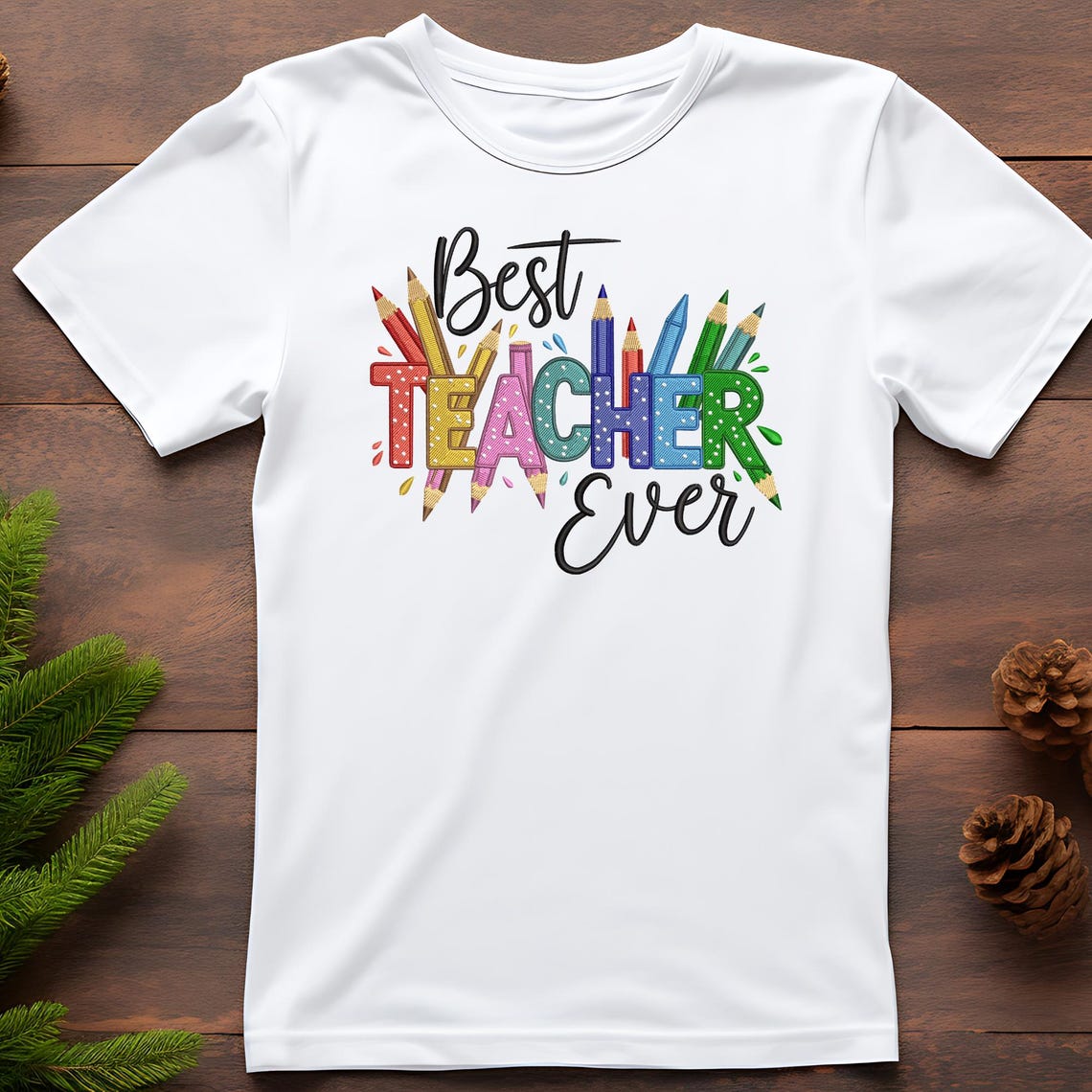 Best Teacher Ever Embroidery Design, Pencil & Lettering Machine ...