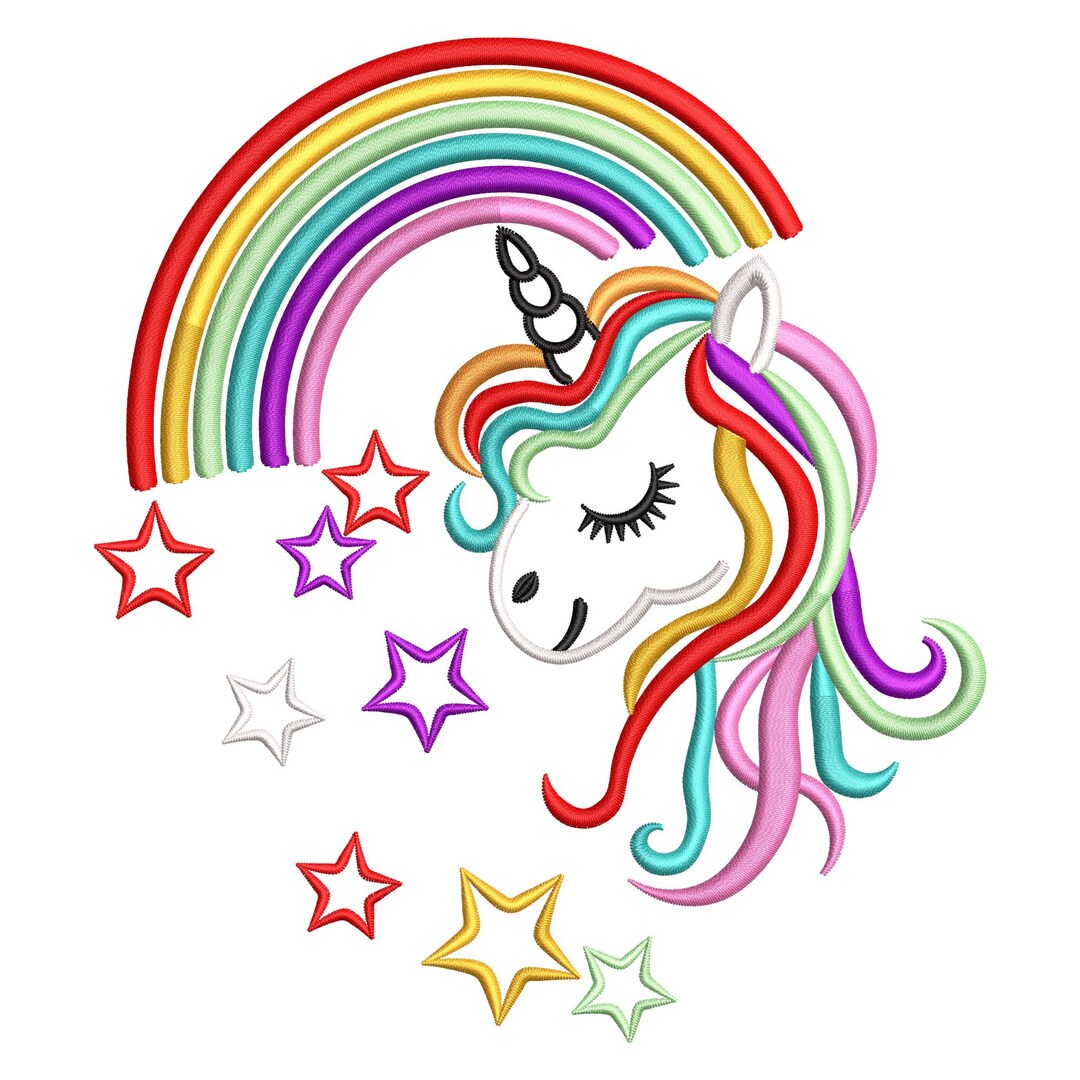 Rainbow Unicorn Embroidery Design: Magical Girl, Colorful Stars - Etsy