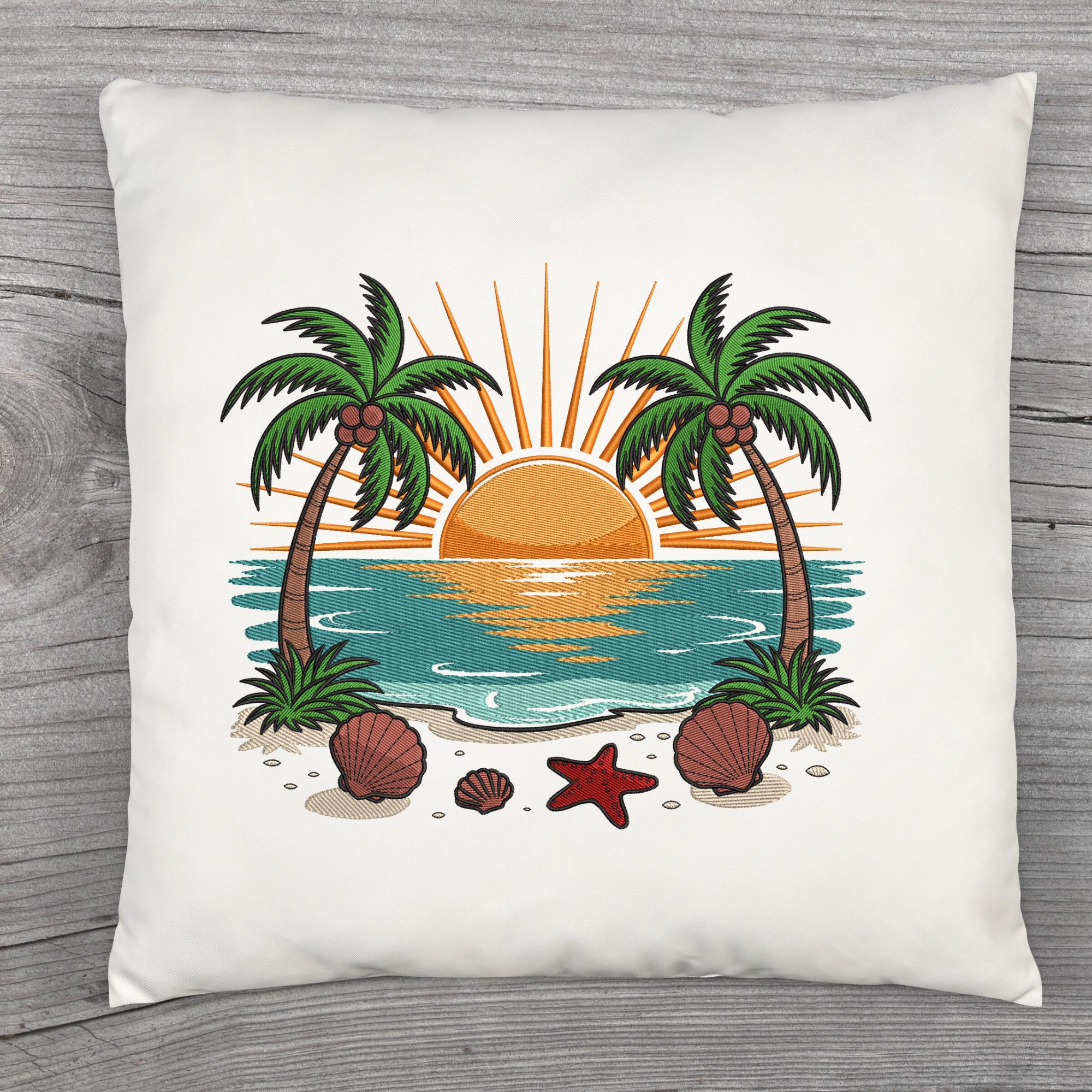 Tropical Beach Sunset Embroidery Design: Palm Trees & Ocean - Etsy