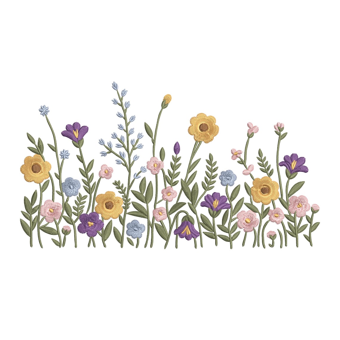 Wildflower Border Embroidery Design: Meadow Floral Pattern (digital ...