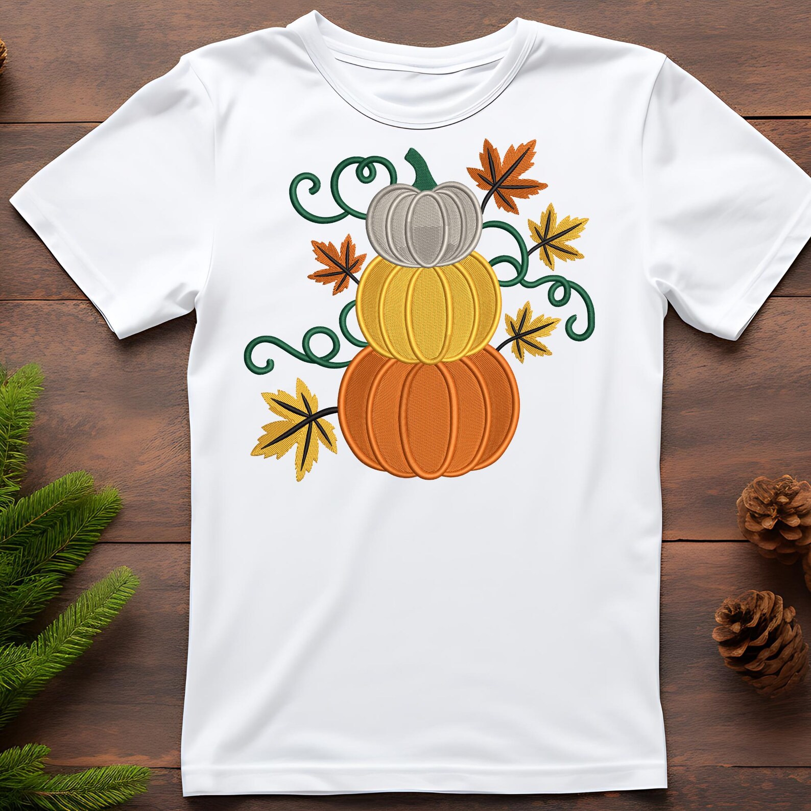 Stacked Pumpkins Embroidery – Fall Leaves Autumn Decor Design - Etsy