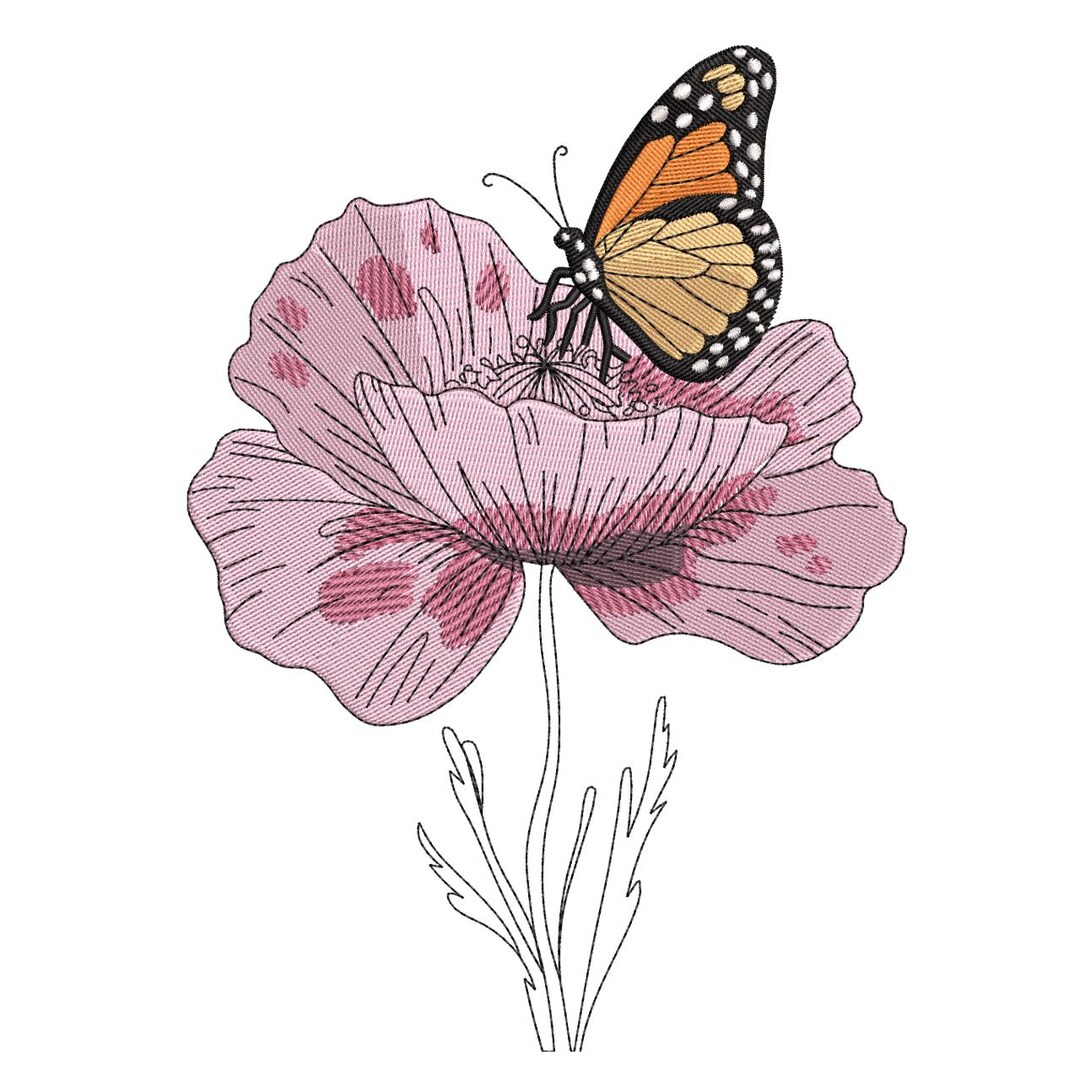 Monarch Butterfly & Poppy – Botanical Embroidery Design - Etsy