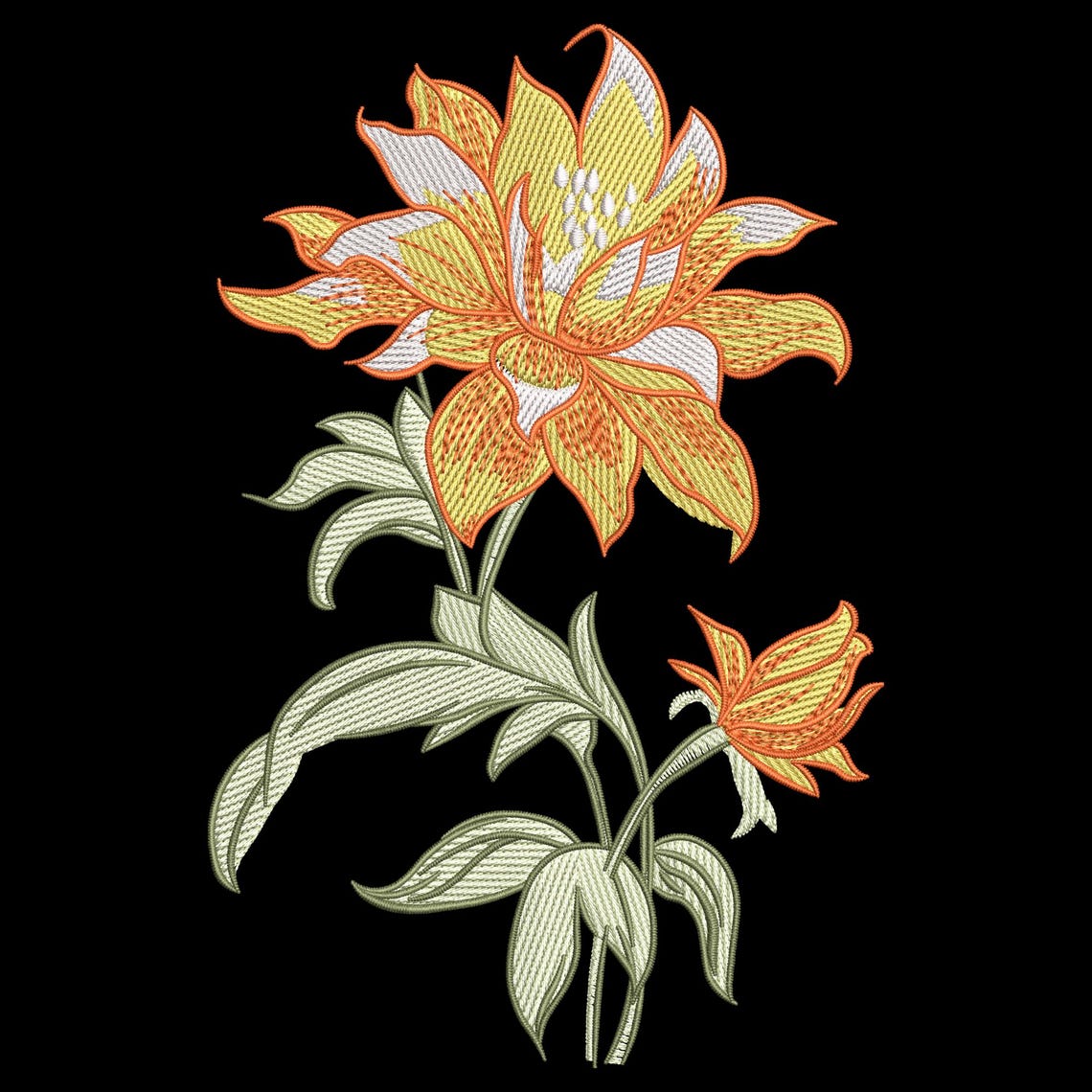Yellow Orange Flower Embroidery Design: Elegant Floral Machine ...