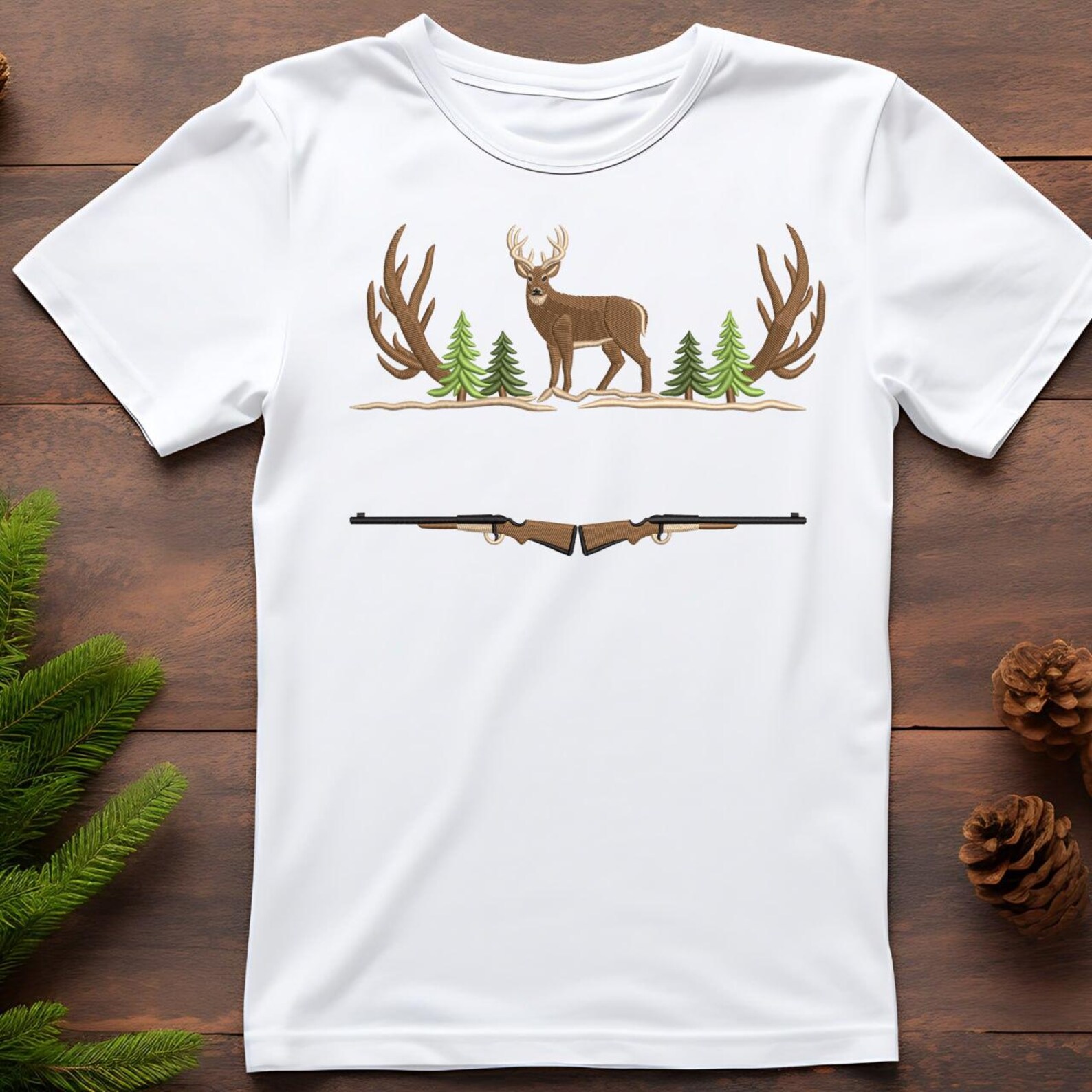 Deer Hunting Embroidery Design: Antlers, Rifle, Forest (multiple ...