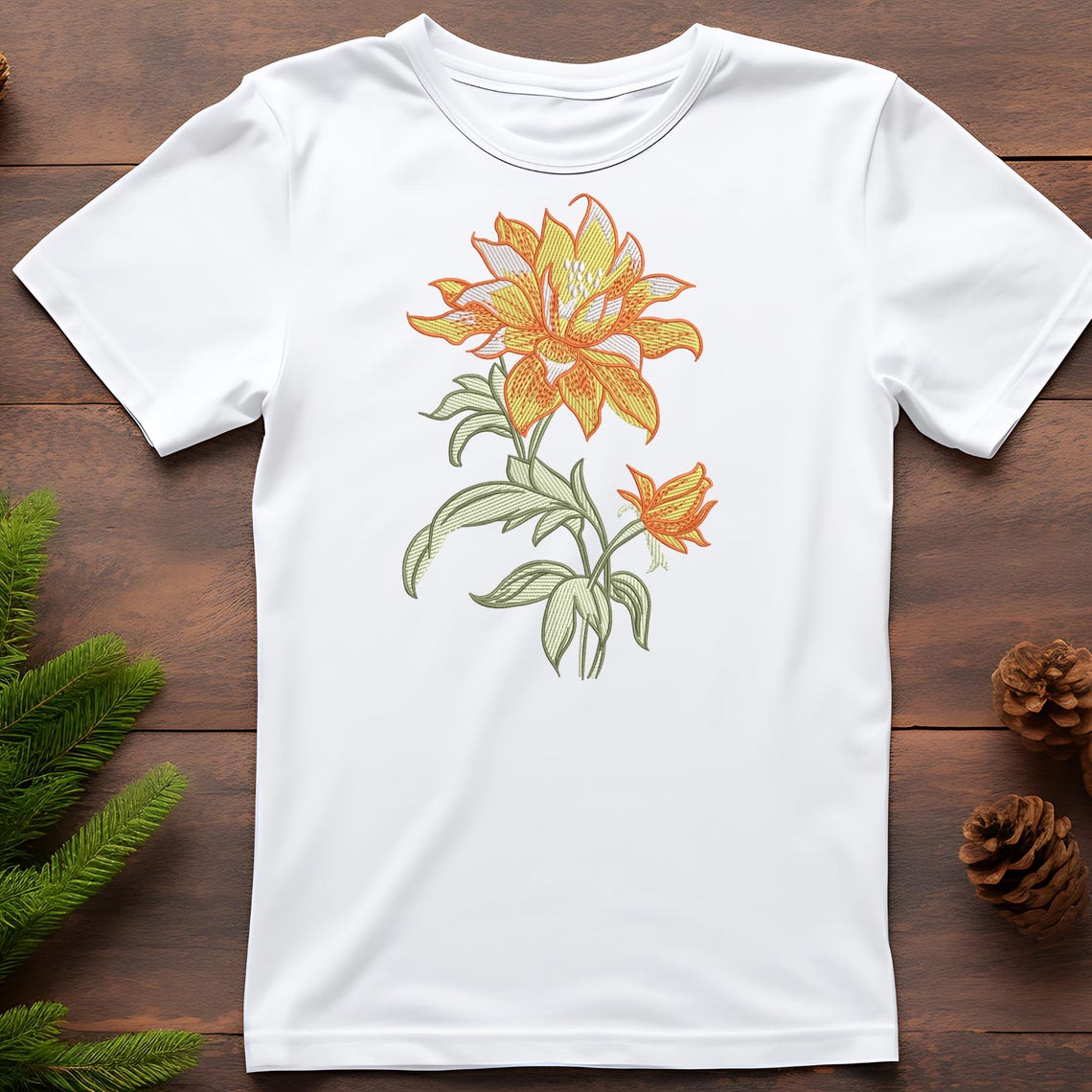 Yellow Orange Flower Embroidery Design: Elegant Floral Machine ...