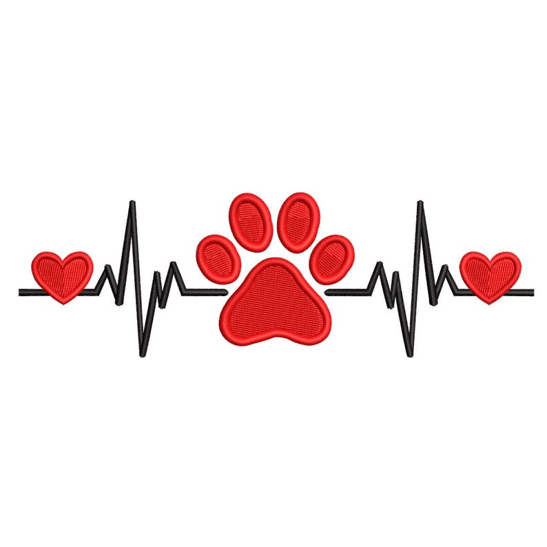 Heartbeat Paw Print – Pet Lover Machine Embroidery File - Etsy