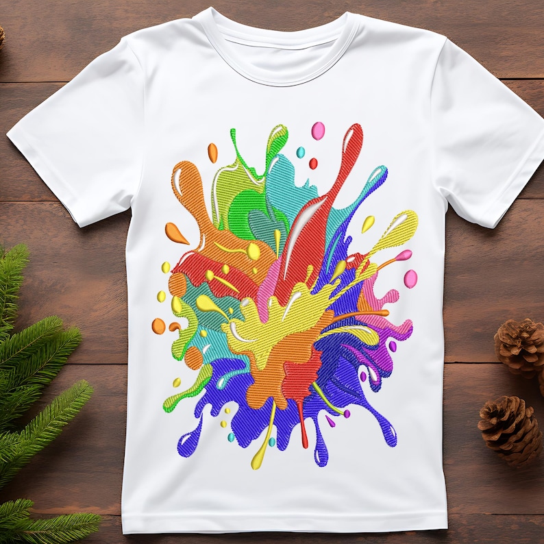 Color Splash Embroidery Design, Multicolor Paint Splatter Machine ...