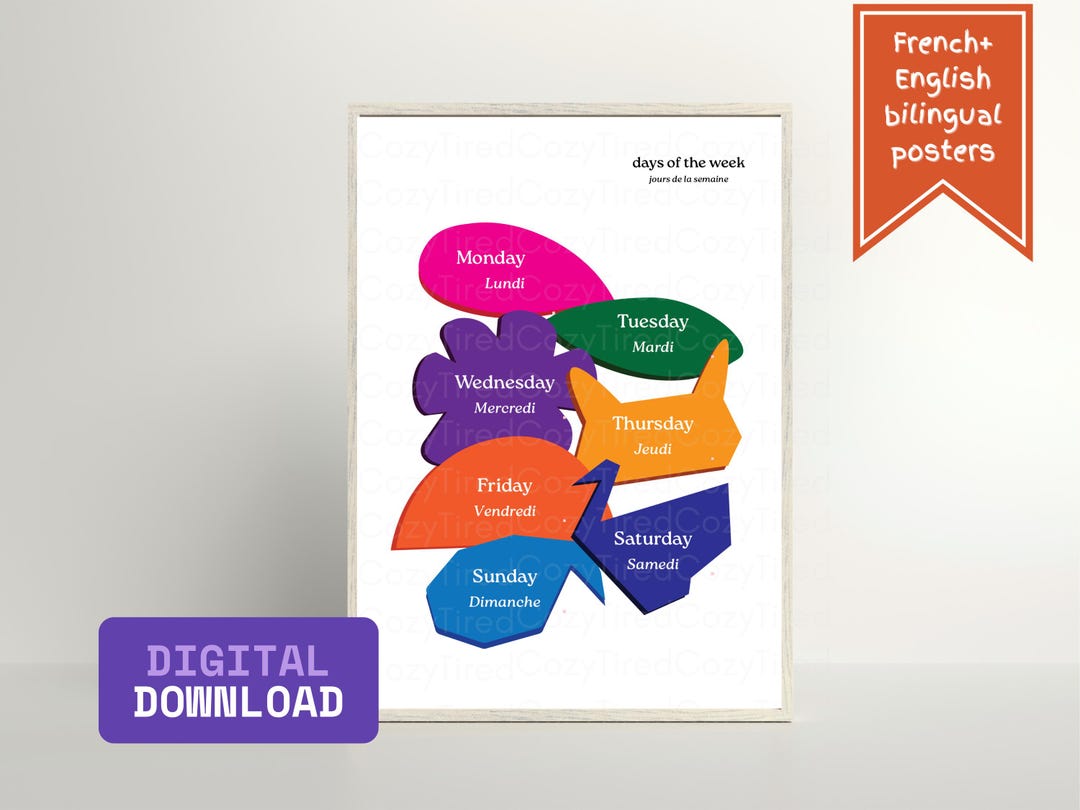 Bilingual French - English Days of the Week Poster, Educational Wall ...