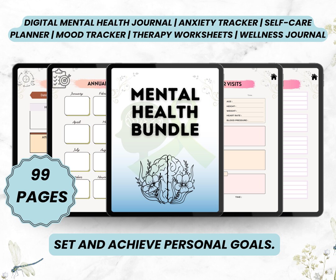 Digital Mental Health Planner, Anxiety Tracker, Self-care Journal, Mood ...