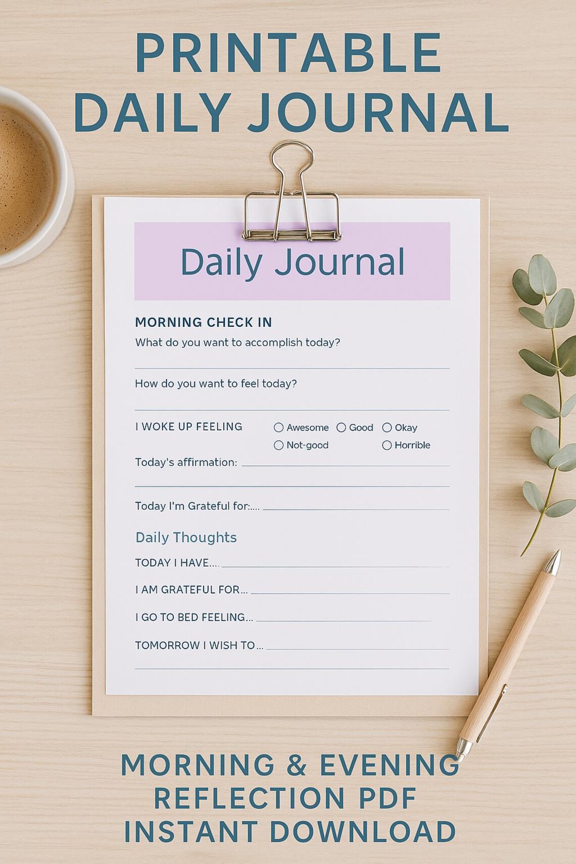 Printable Daily Journal | Morning & Evening Reflection PDF | Mental ...