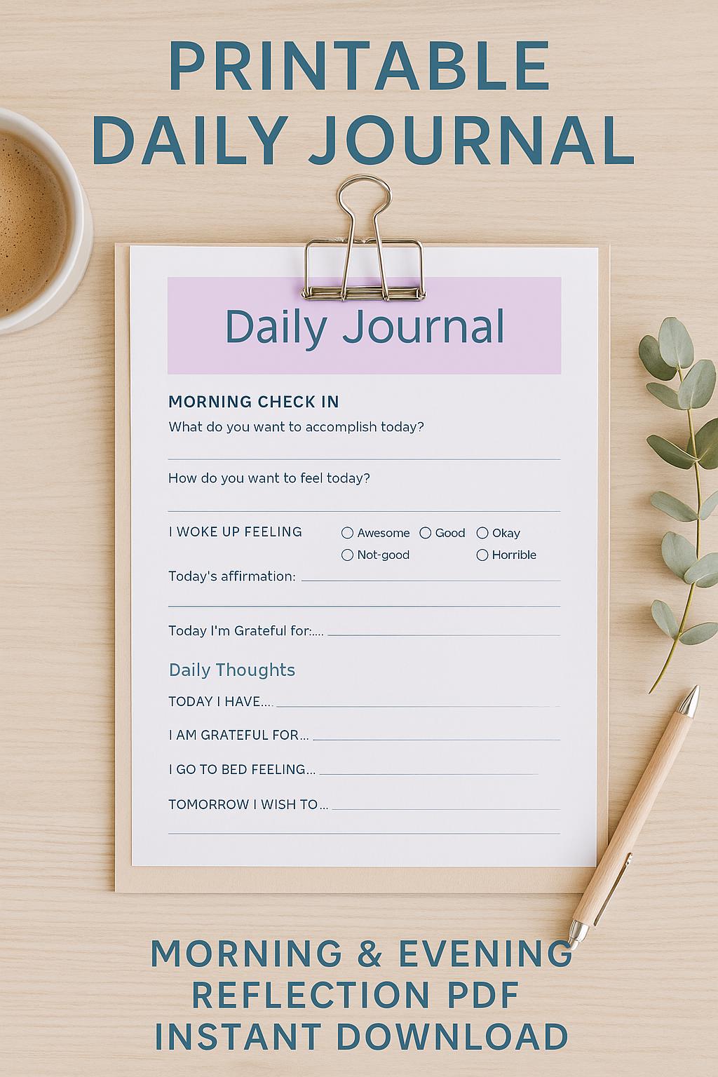 Printable Daily Journal | Morning & Evening Reflection PDF | Mental ...
