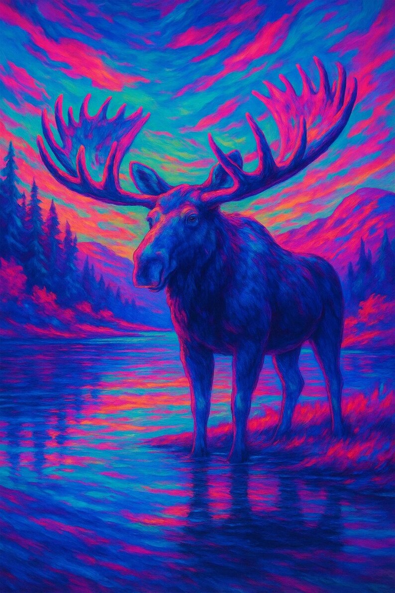 Psychedelic Wilderness - Vibrant Moose Art Print - Colorful Nature ...