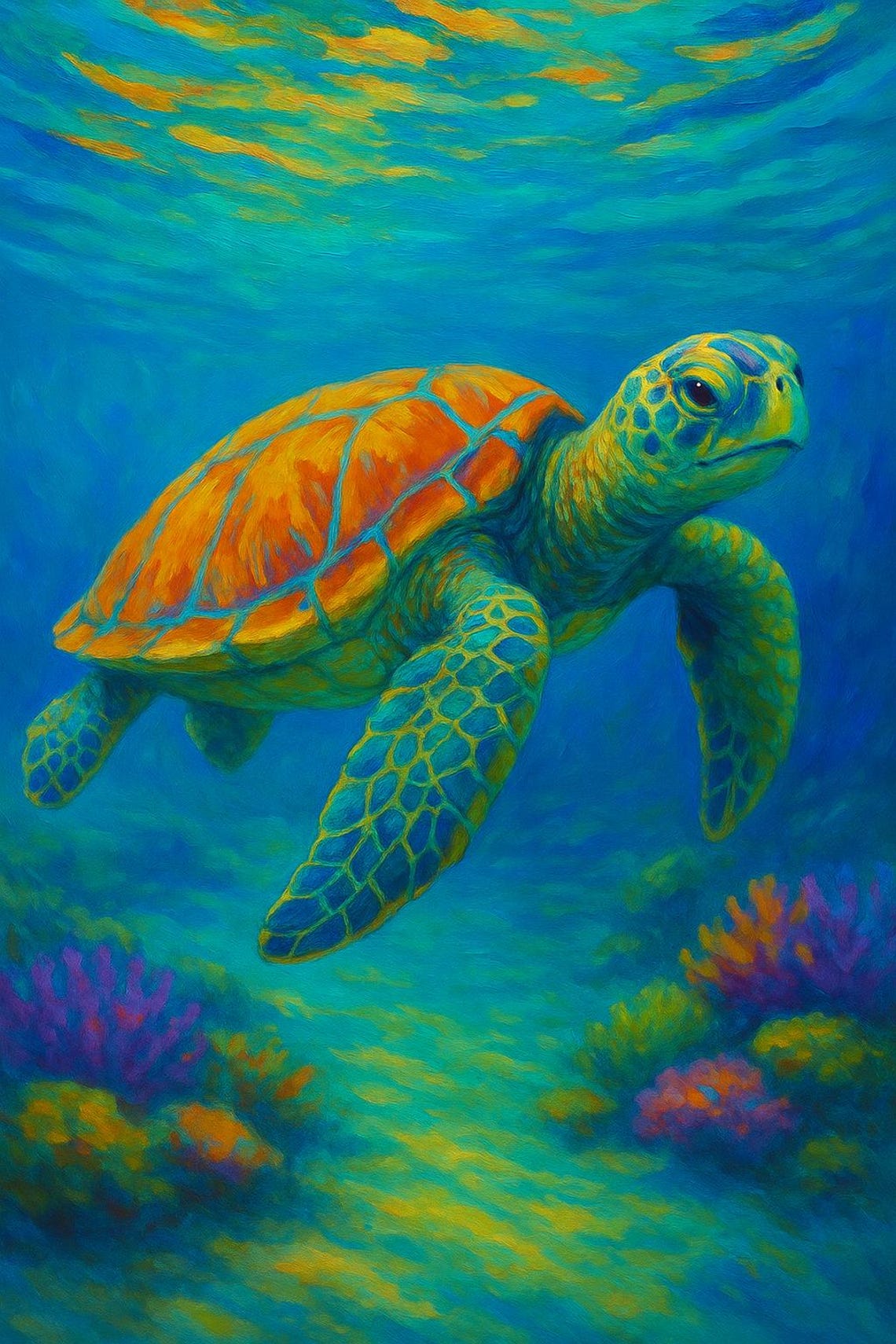 Tranquil Sea Turtle - Vibrant Ocean Art Print - Underwater Wildlife ...