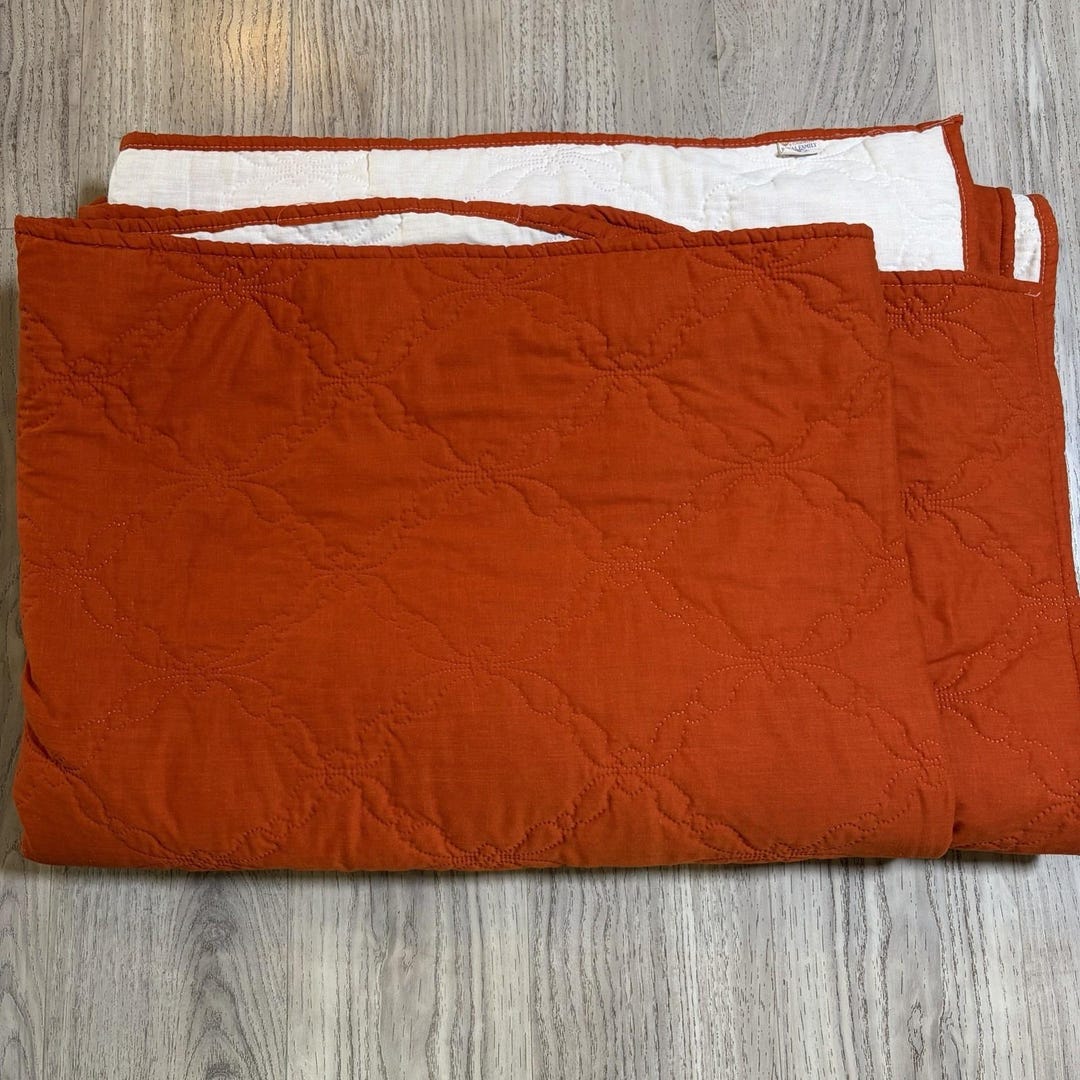 Vintage Rust Orange Woven Canon Full Twin Bedspread Embroidered Blanket ...