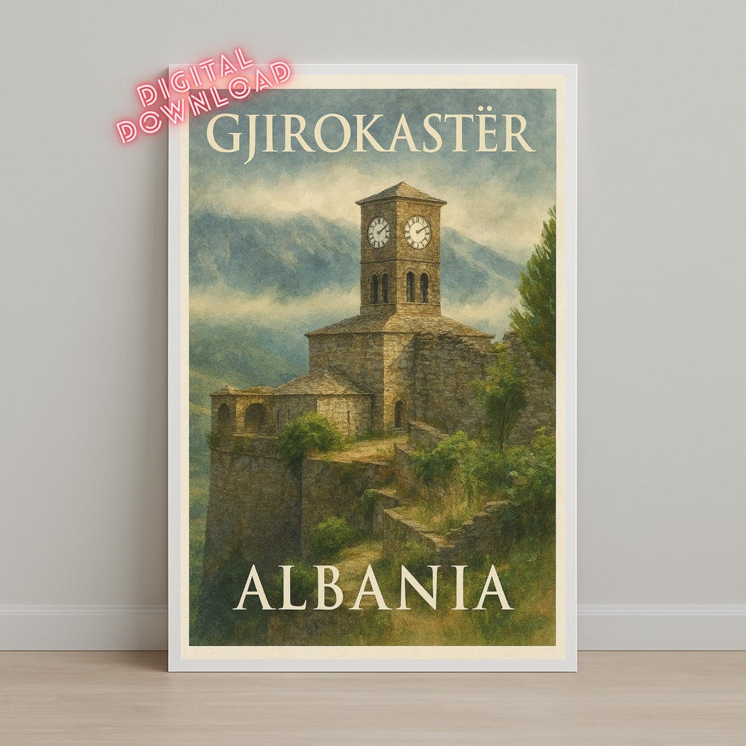 Gjirokaster Albania Poster – Vintage Balkan Travel Print, Castle Wall ...