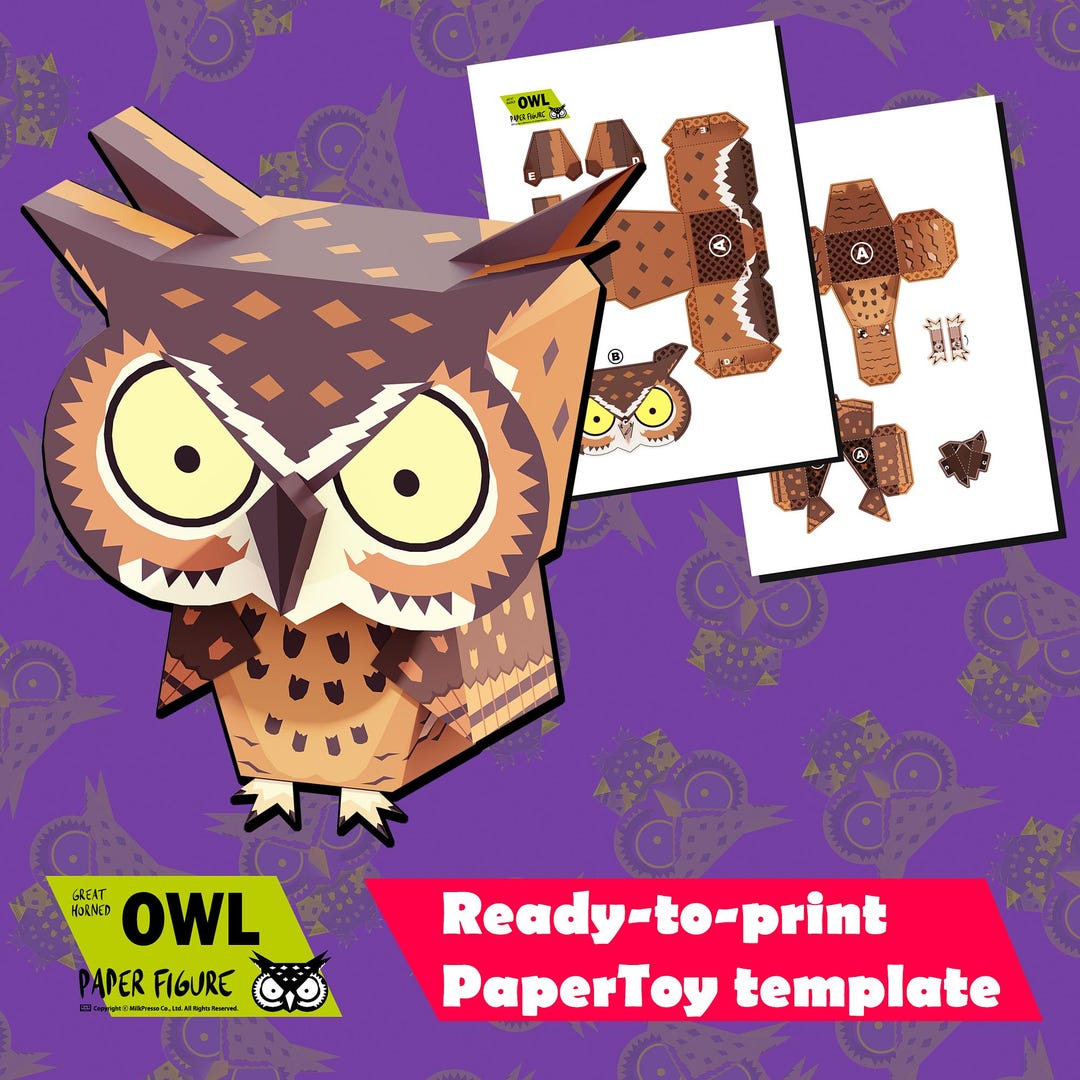 Owl Papercraft Template | Cute Printable Cube Owl PDF | DIY 3D Animal ...