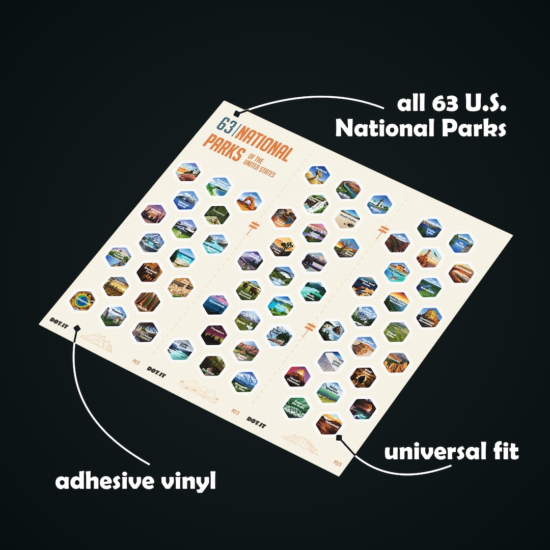 National Park Stickers Pack: 63 US Parks Vinyl Matte Decals for Water ...