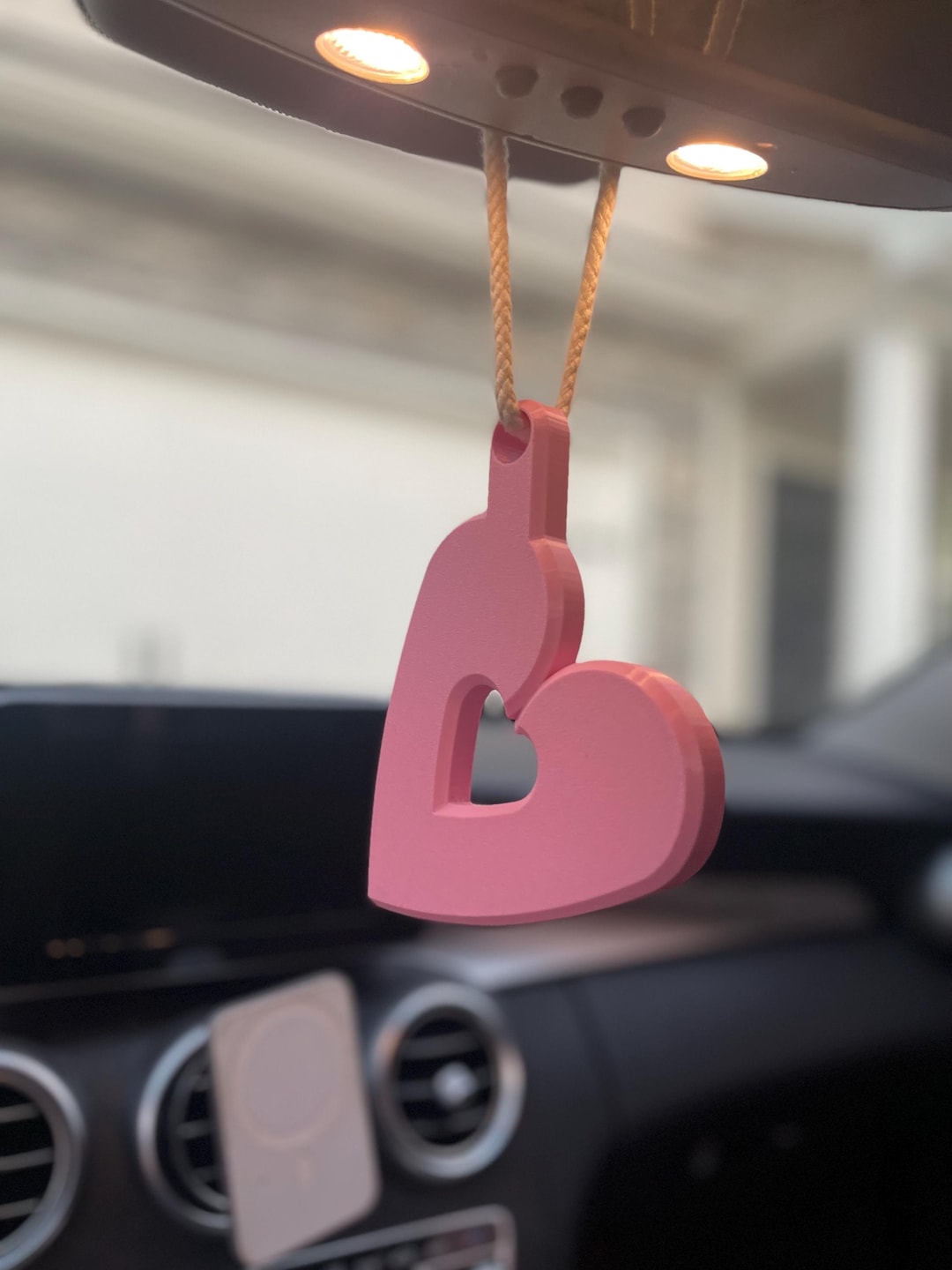 3D Printed Heart Car Charm – Pink Rearview Mirror Ornament - Etsy