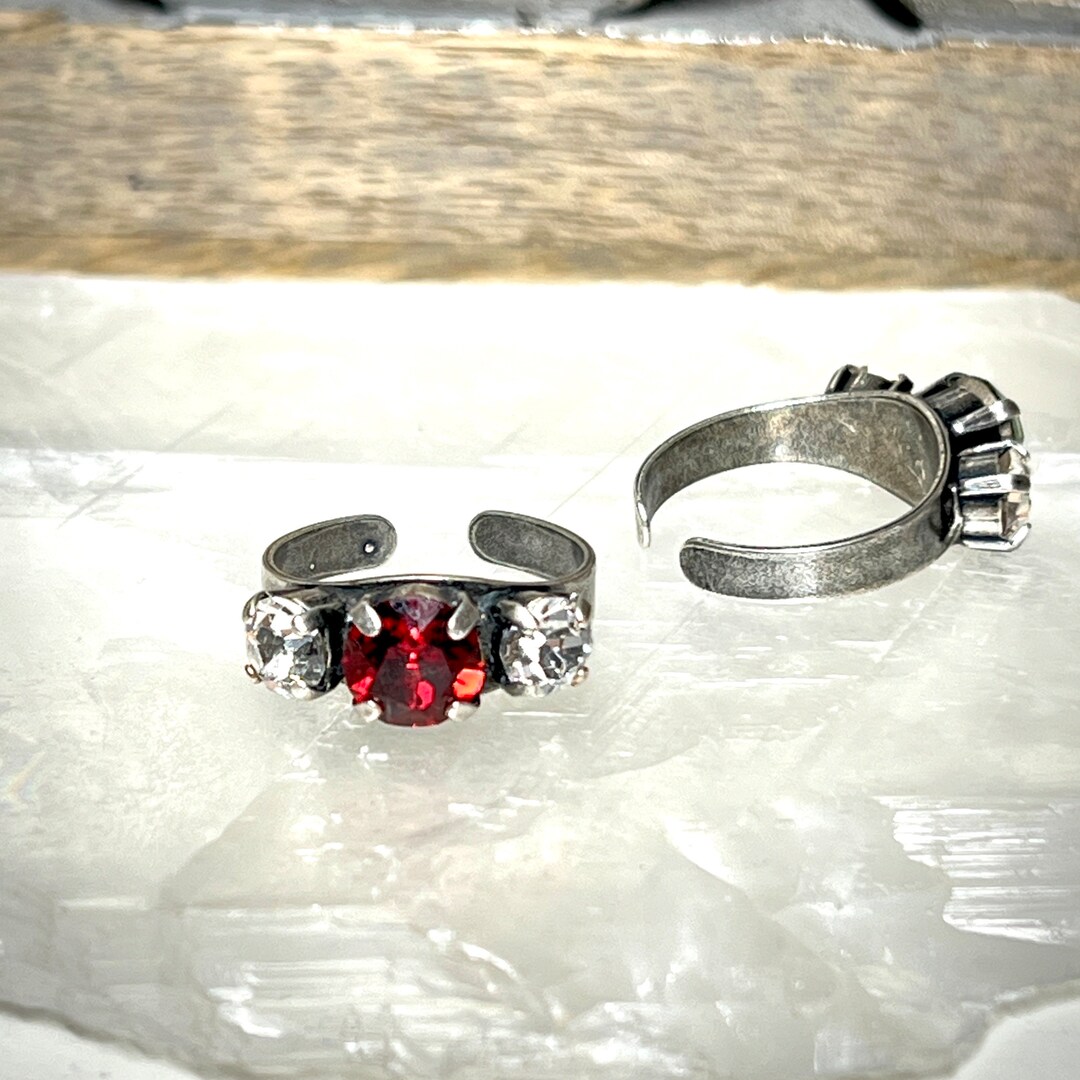 Ruby Red Austrian Crystal Three Stone Ring Stackable Snd - Etsy