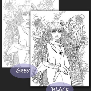 Adult Coloring Page Fantasy Art Mermaid and Dolphin Lovely Mermaid Lady ...