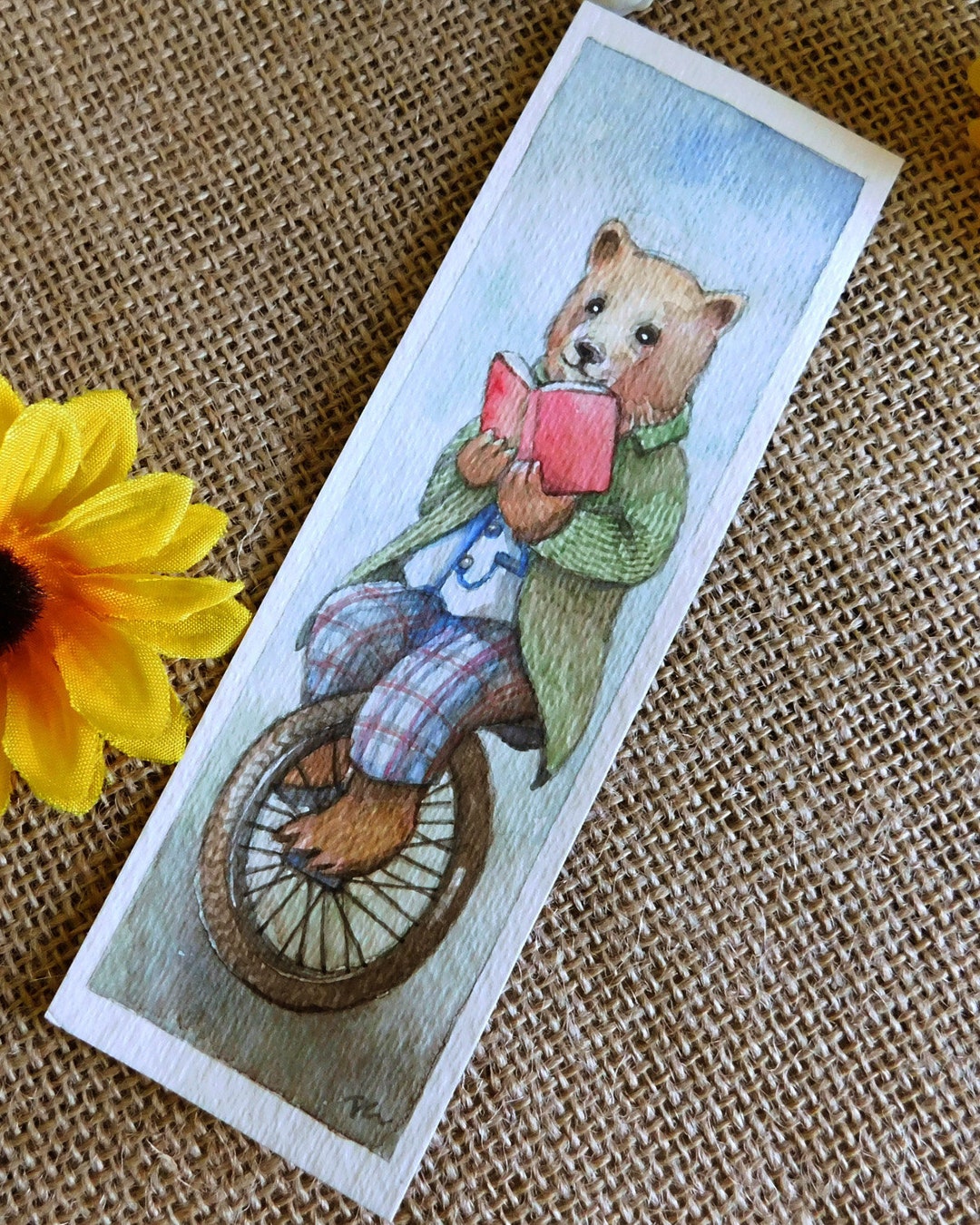 Bear Reading on Unicycle Watercolor Printable Bookmarks DIY ...