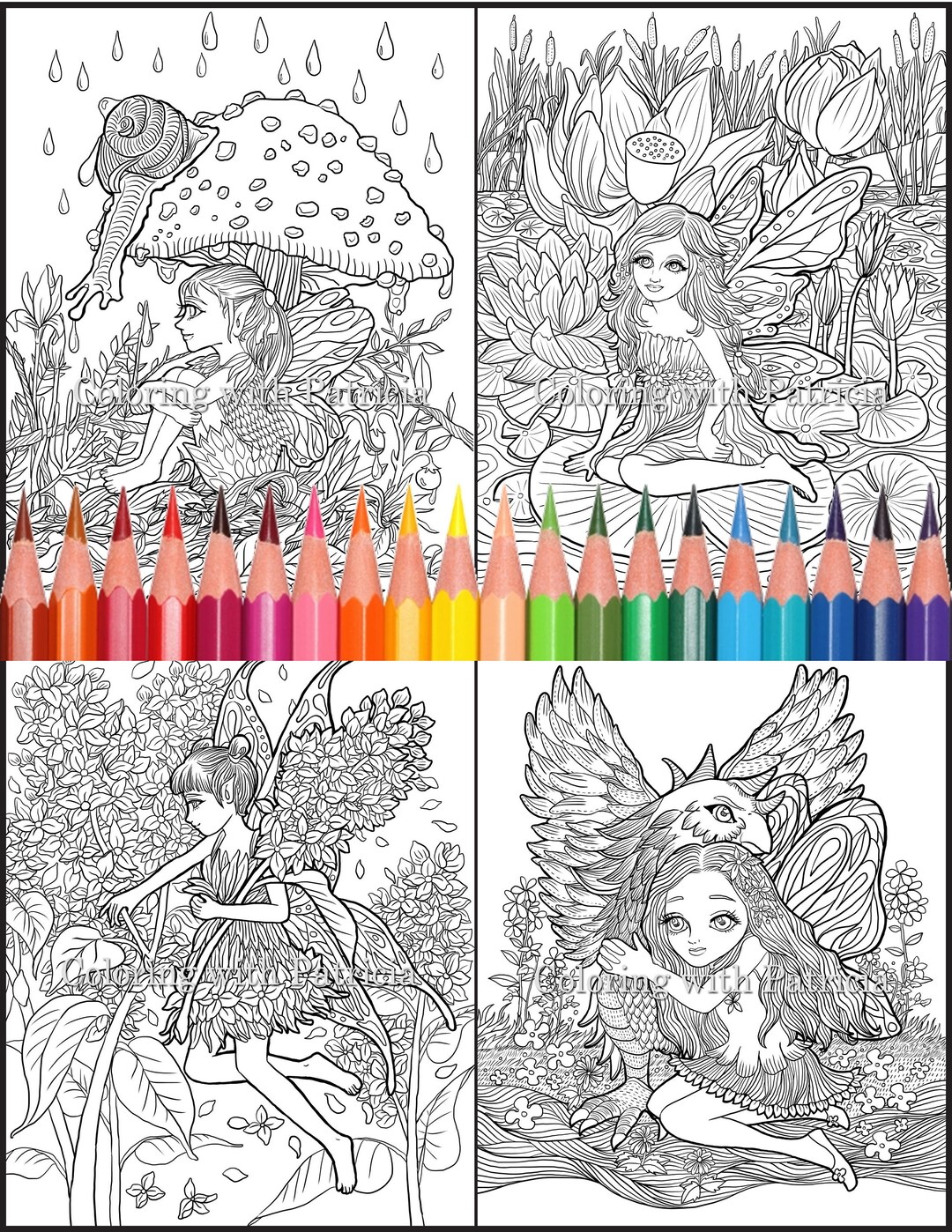 Adult Coloring 6 Pages Value Pack Fantasy Fairy Art Vol. 2 Lovely ...