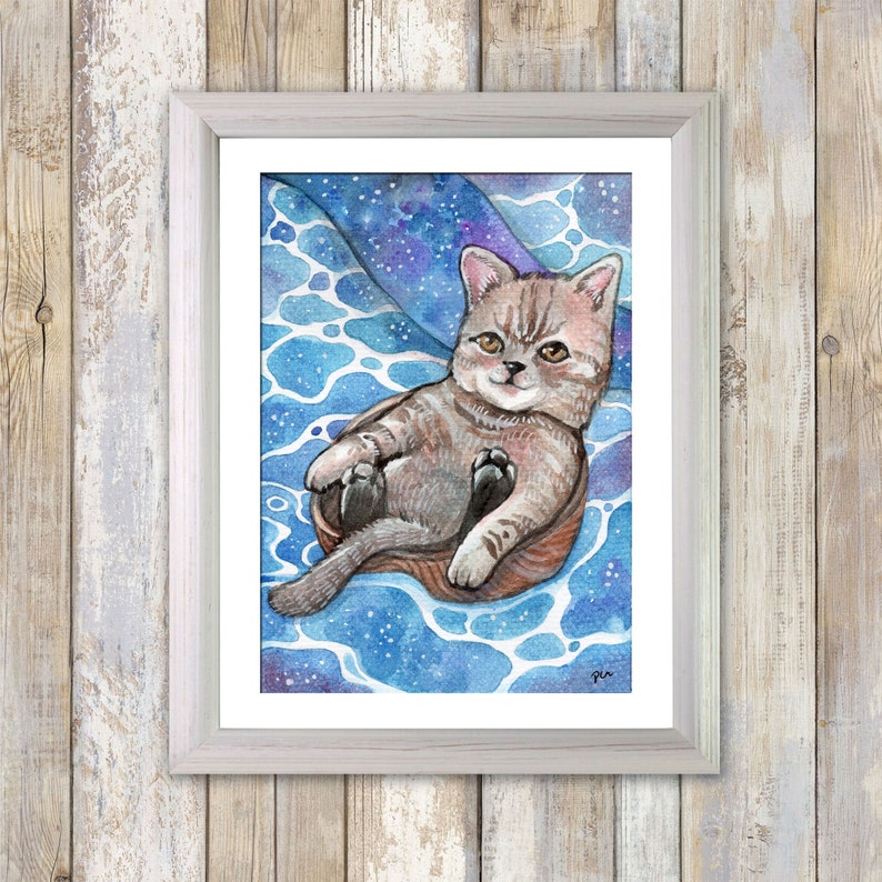 Free Floating Original Watercolor Painting 5x7 Inches Fantasy Cat ...