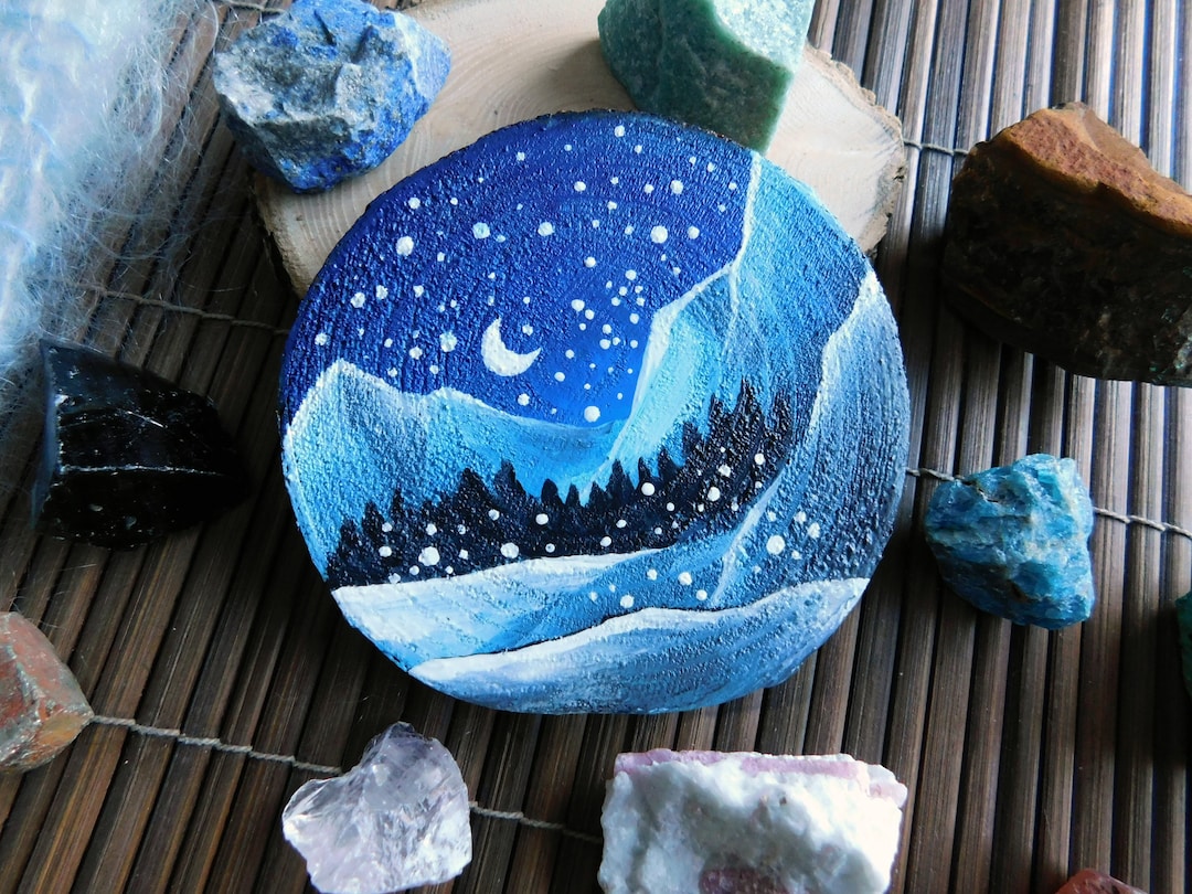 Small Painting on Wood Slab Original Art Hand Painted Tiny Decoration ...