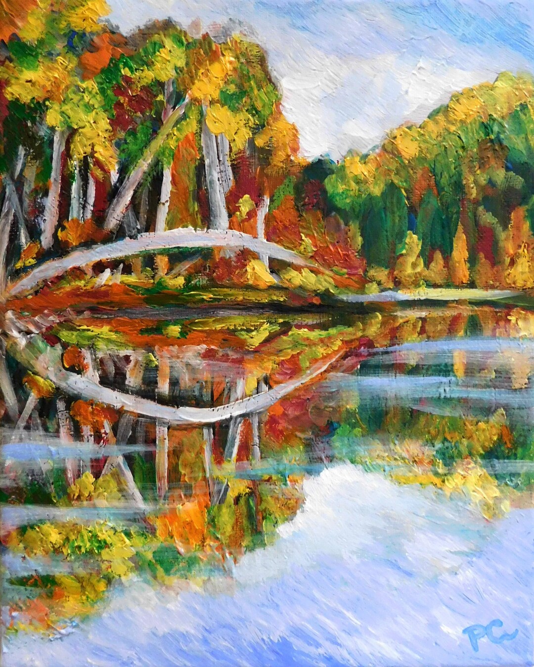 AUTUMN LAKE 8x10 Inches IMPRESSIONISM Original Acrylic Painting ...