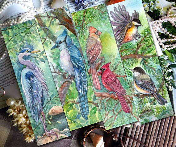 Lovely Birds Blue Jay Heron Cardinal Chickadee Watercolor | Etsy