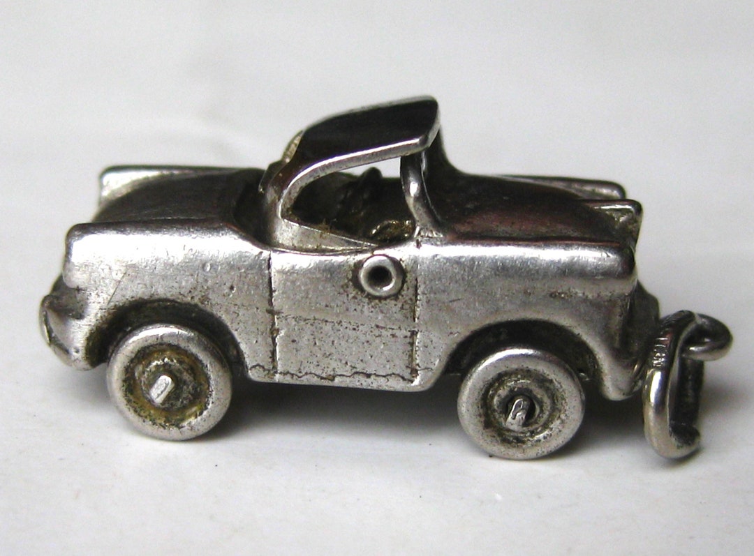 Vintage Charm Sterling Silver Convertible Car Moving Wheels Mechanical ...