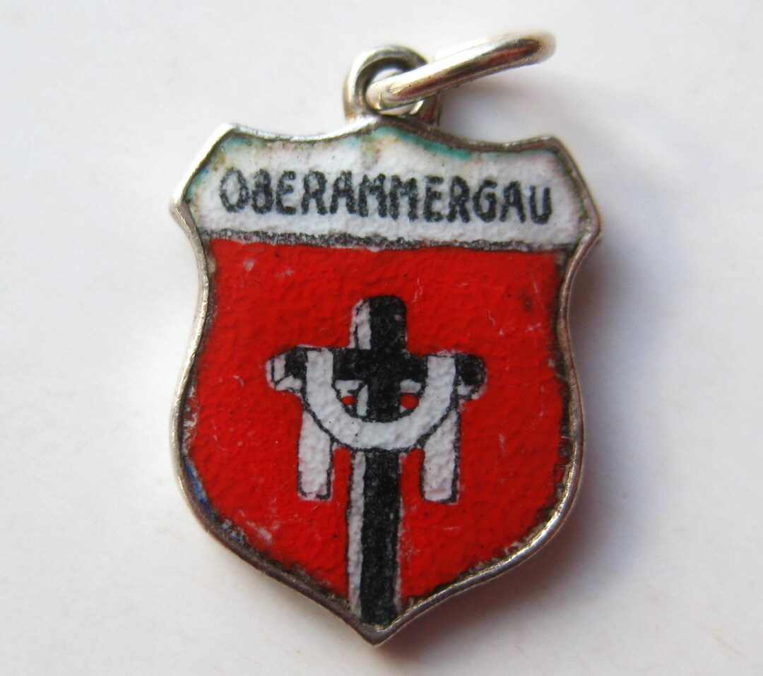 Vintage Charm Oberammergau 835 Silver Enamel Travel Shield Souvenir ...