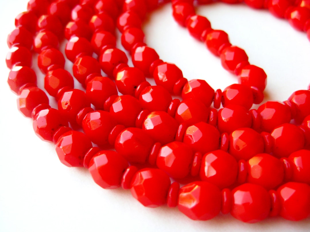 Vintage 20s 30s Cherry Red Czech Glass Faceted Bead 55 Long Flapper ...